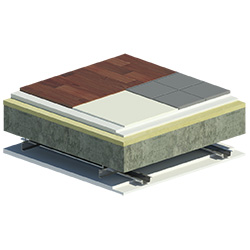 Betondæk med svømmende gulv. Undergulv af gulvgips på trinlydsplade ...