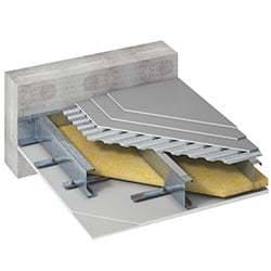 Svømmende gulv på etagedæk med 100mm C-profil og 3 lag gulvgips. Loft ...