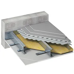 Svømmende gulv på etagedæk med 100mm C-profil og 3 lag gulvgips. Loft ...